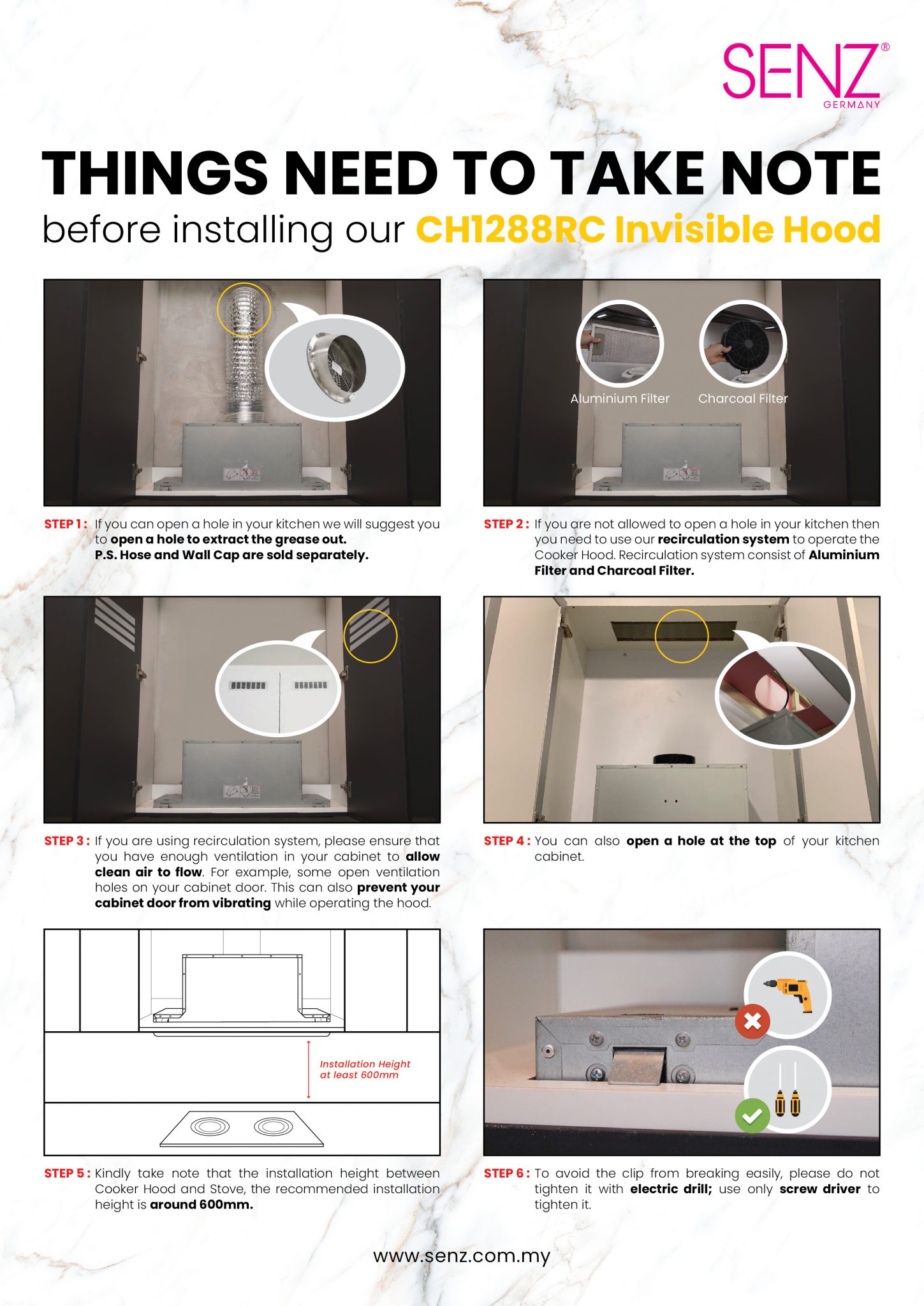 Things to take note before installing our CH1288RC Invisible Hood – Senz