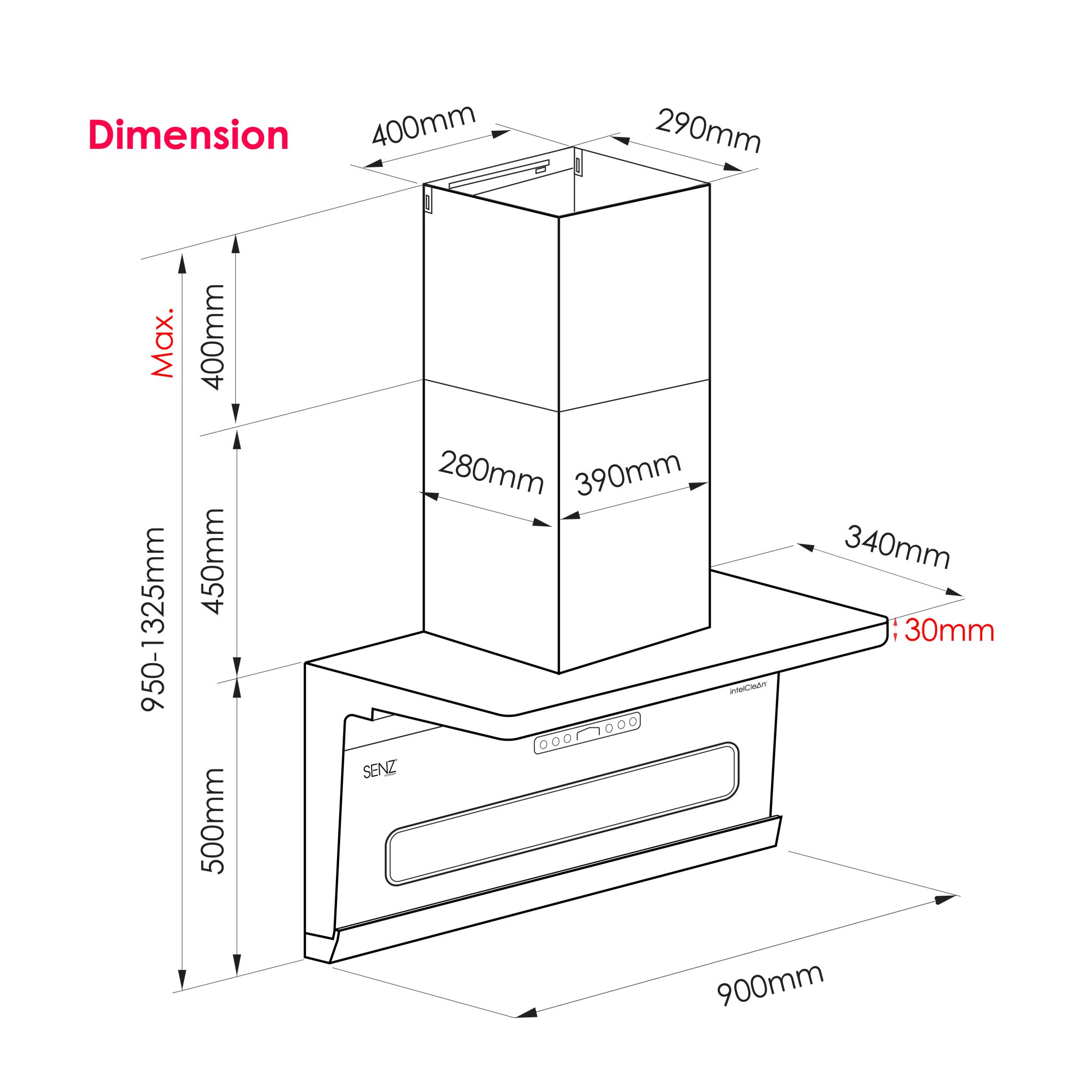 SENZ VELOZ L Shape Design Heat Pro intelClean Cooker Hood – SENZ