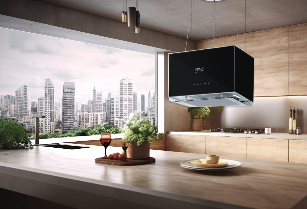 SENZ VENTE Black Glass Designer Island Hood with Remote Control – SENZ