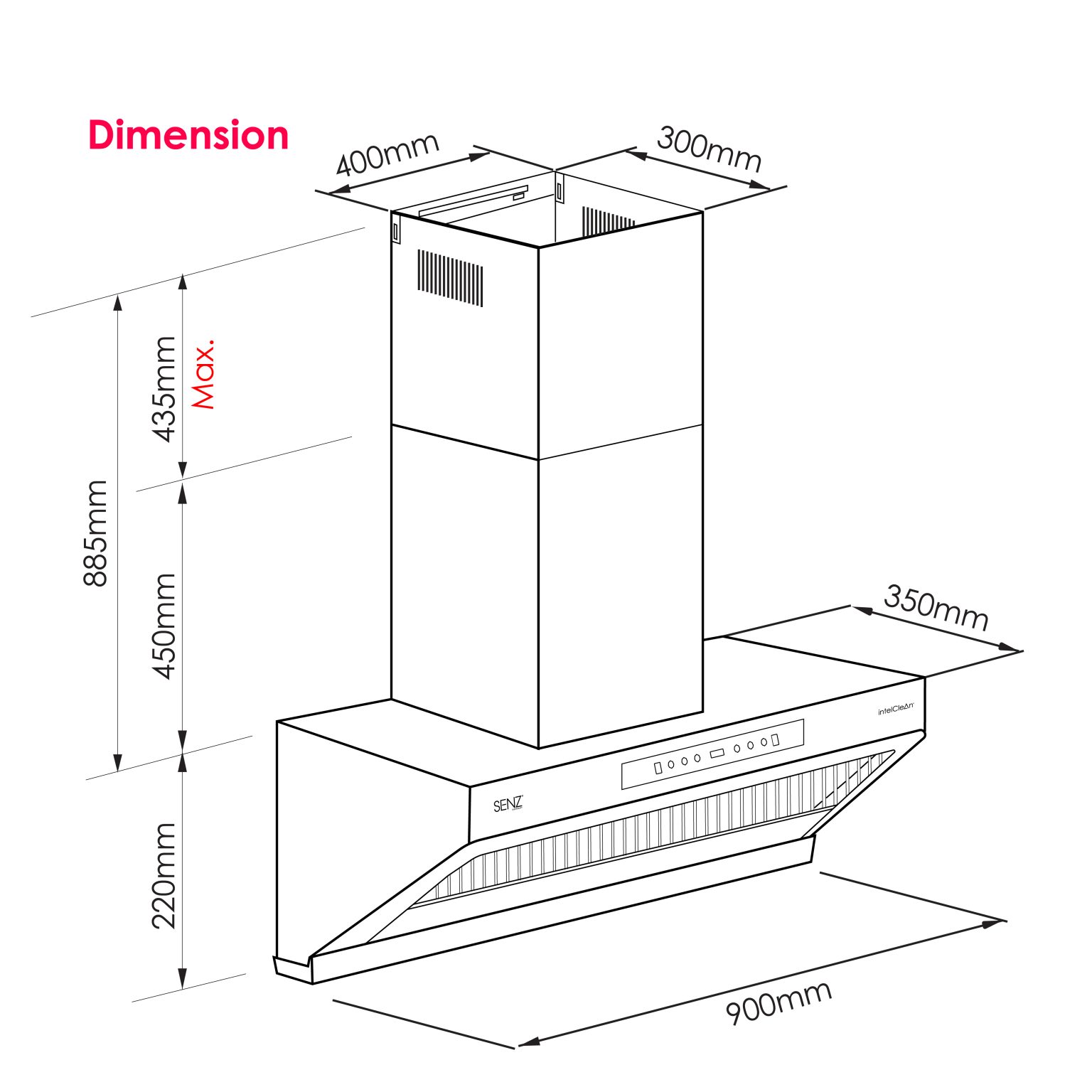 SENZ NOVA Compact Angled Shape HeatPro intelClean Cooker Hood – SENZ